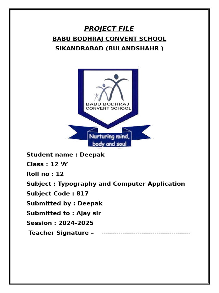 Typography Project at Babu Bodhraj School | PDF