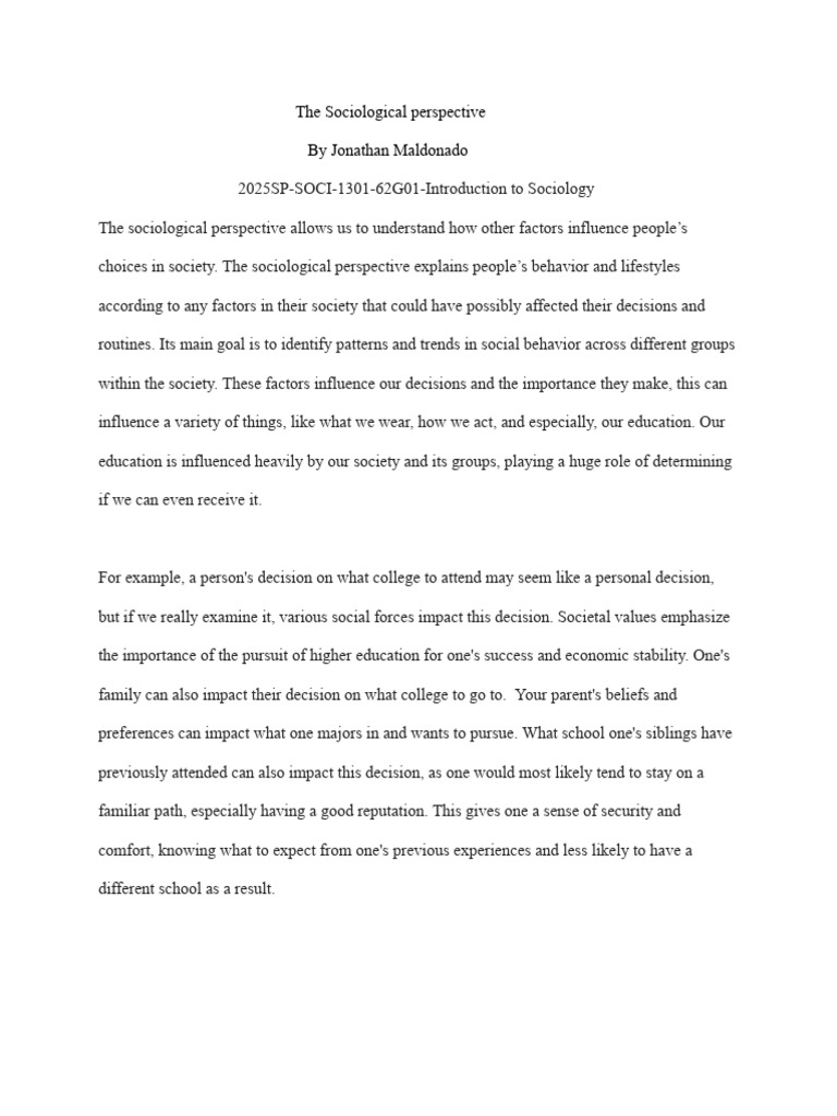 Understanding the Sociological Perspective | PDF | Society | Behavior