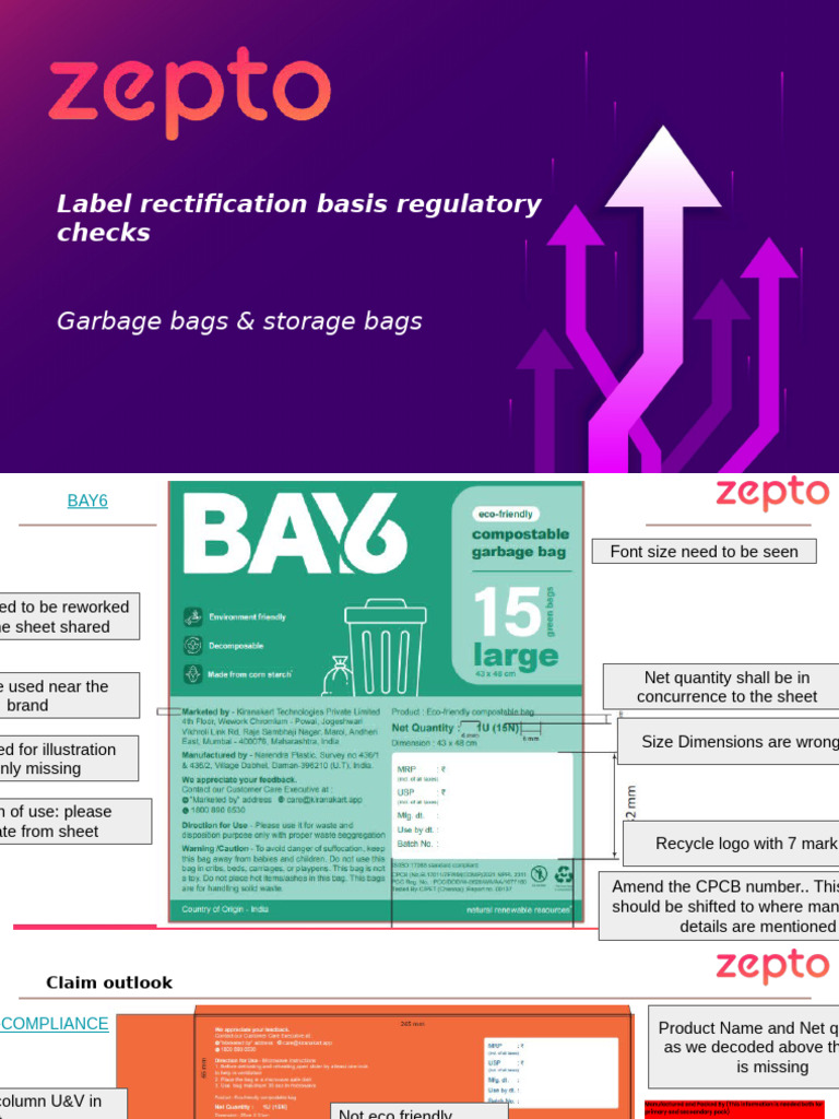 Zepto Compliance Labelling Gaps - Compostable Bags | PDF