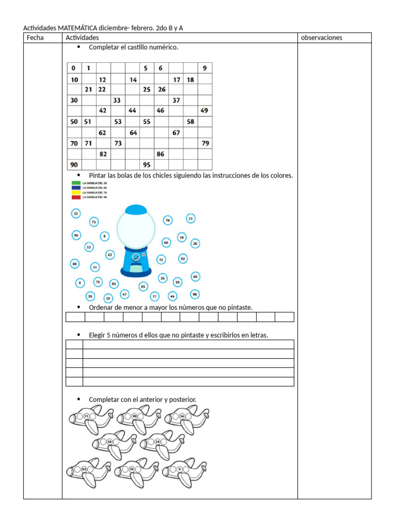 Actividades matemática diciembre febrero | PDF | Matemáticas