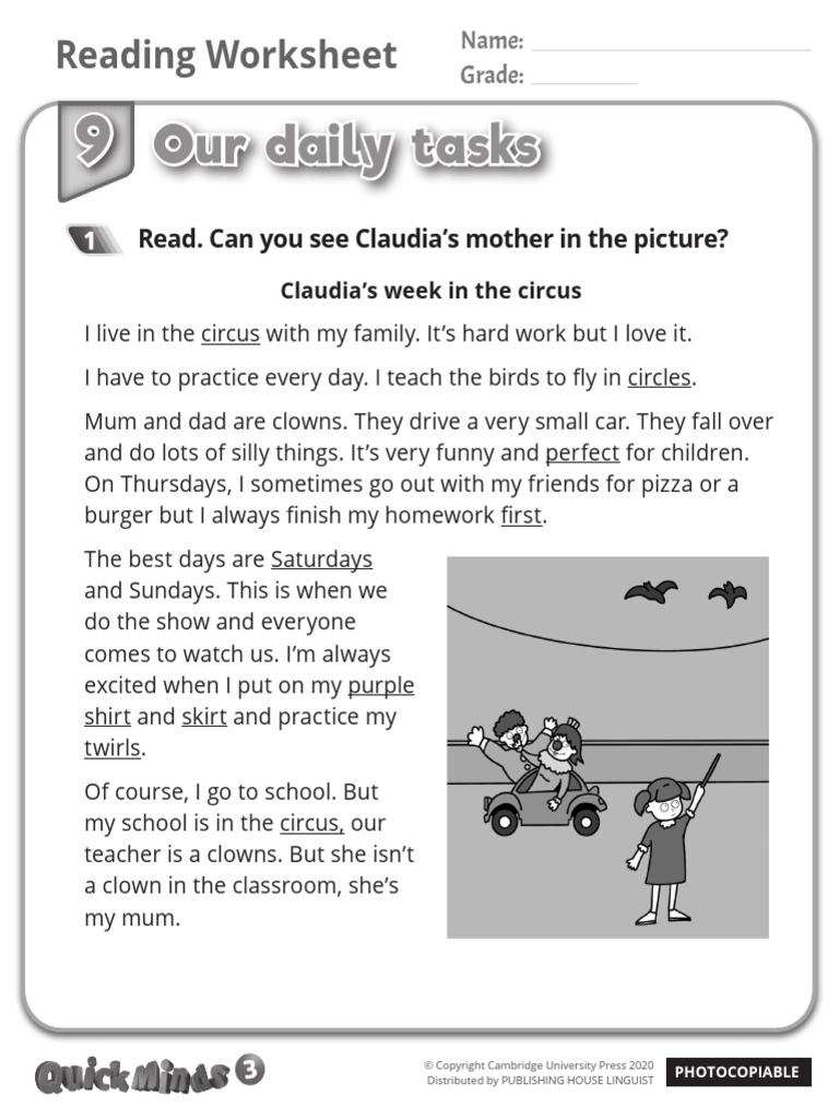 qm3 U9 Reading Worksheet | PDF