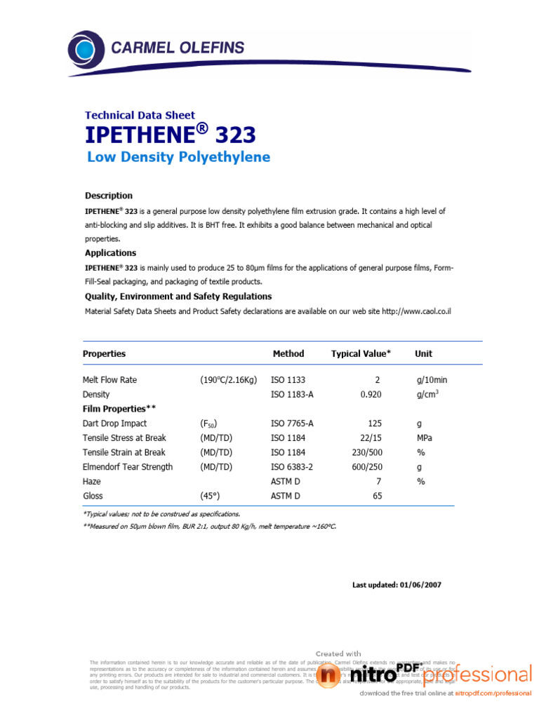 TDS Ipethene 323 LDPE Carmel | PDF
