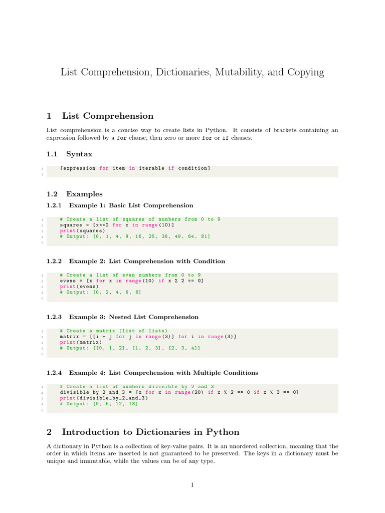 List Comprehension, Dictionary, Shallow and Deep | PDF | Computing | Object (Computer Science)