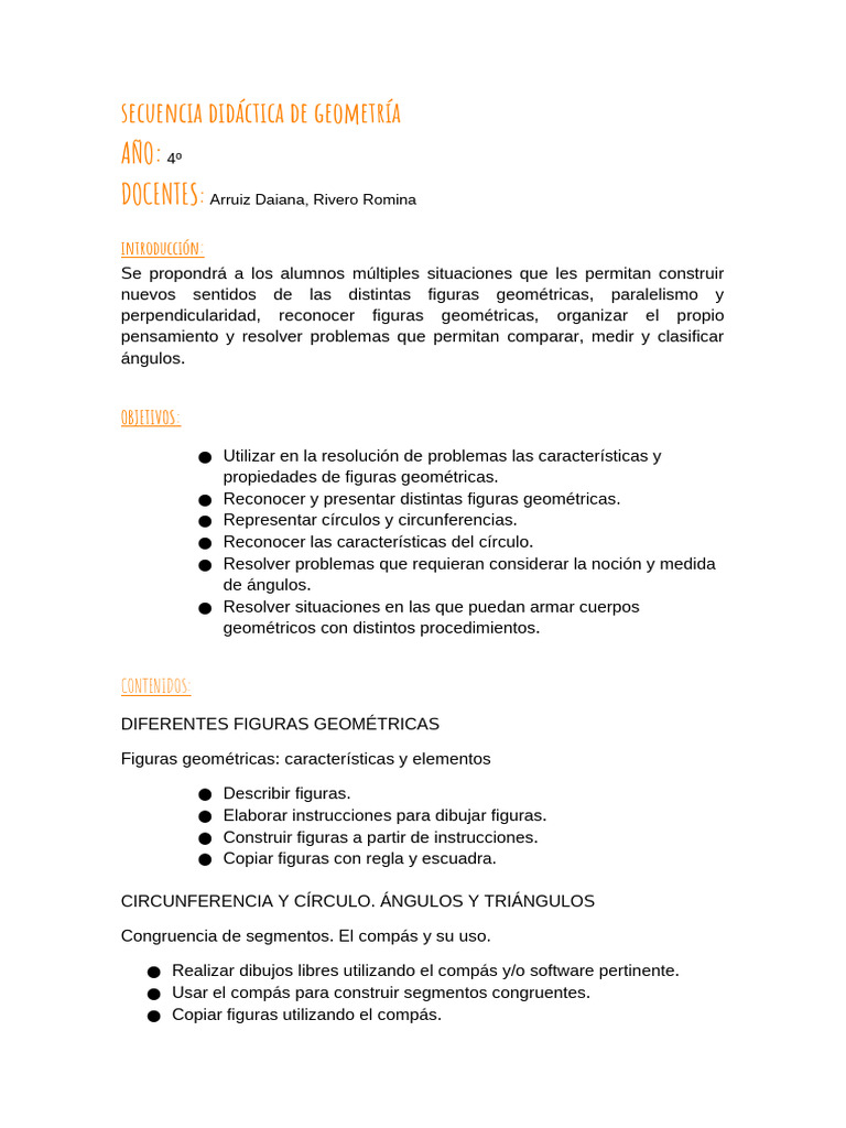 Secuencia Didáctica de Geometria 4°2022 | PDF | Geometría | Ángulo