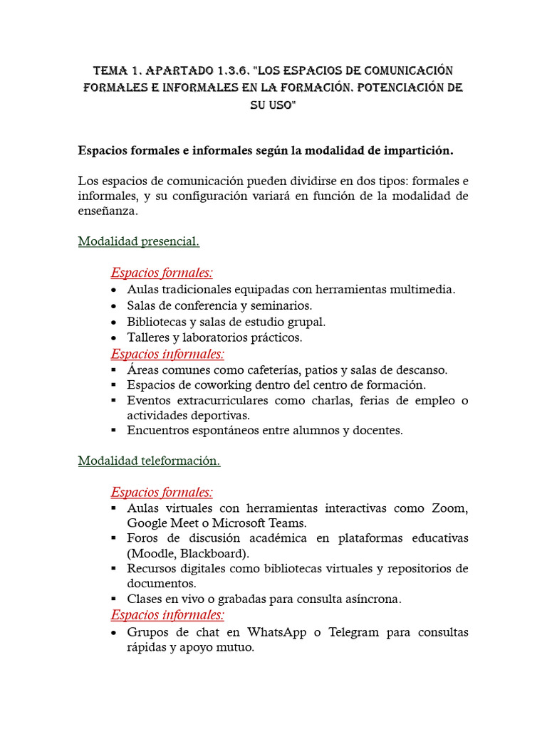 Los Espacios de Comunicación Formales e Informales en La Formación ...