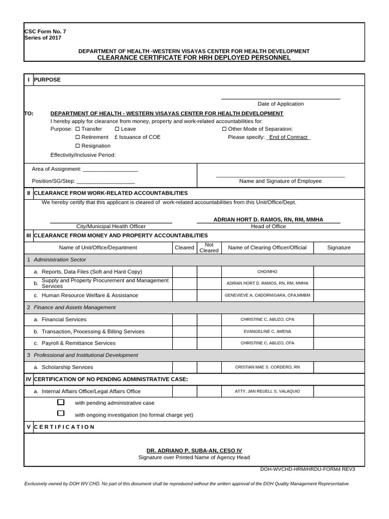 Clearance Certificate for HRH Personnel | PDF
