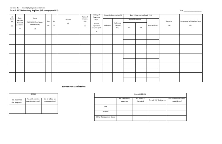 M3Ex3-3_Form 3 NTP Laboratory Register Microscopy and GX | PDF ...