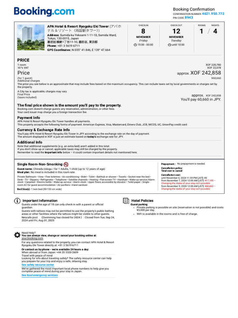 Booking Confirmation | PDF | Payments | Credit Card