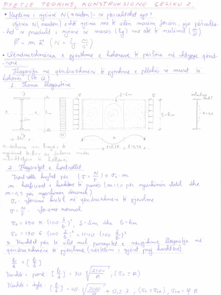 Konstruksione Çeliku 2, Pyetje Teorike | PDF