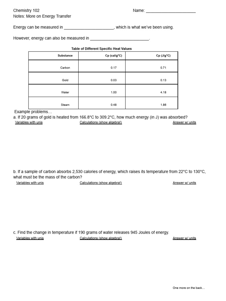 Notes - More On Energy Transfer Calcs | PDF
