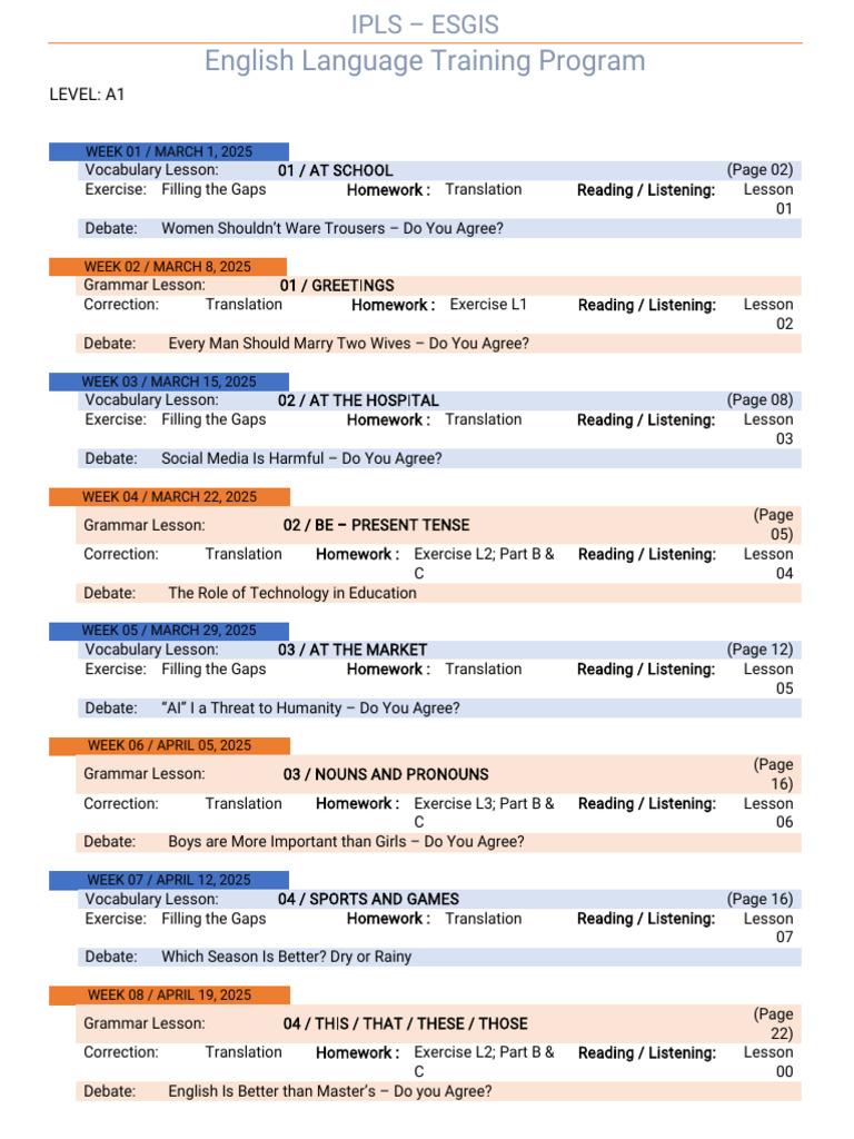 A1 English Training Program Overview | PDF | Second Language | English ...