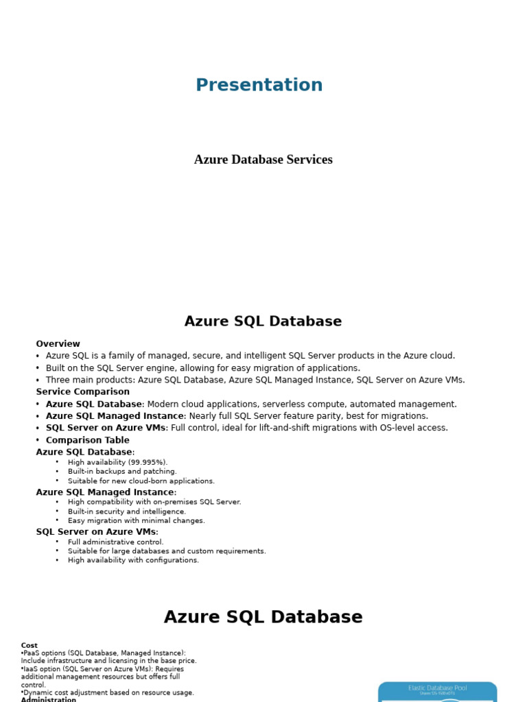 Azure DB Presentation - Copy | PDF | Databases | Microsoft Sql Server