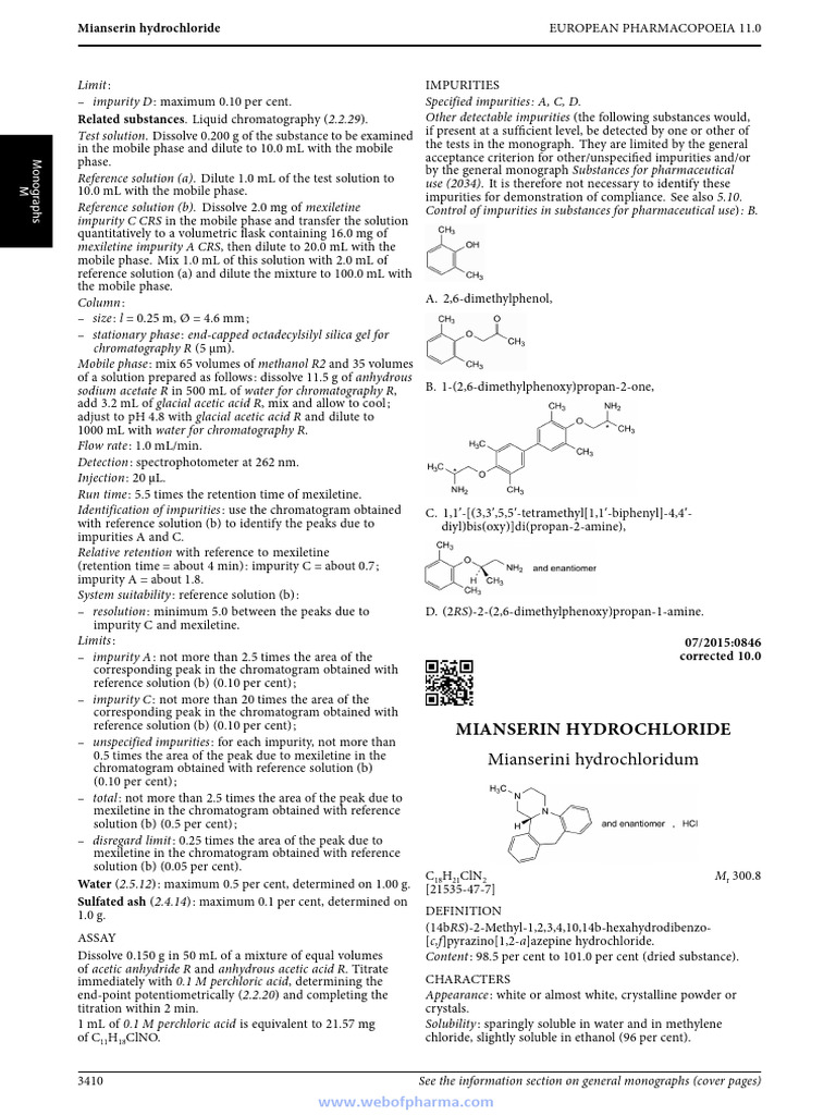Mianserin Hydrochloride | PDF | Solubility | Chromatography