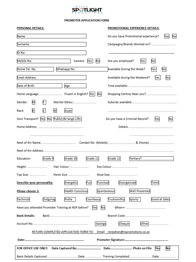 Promoter Application Form for NSP | PDF