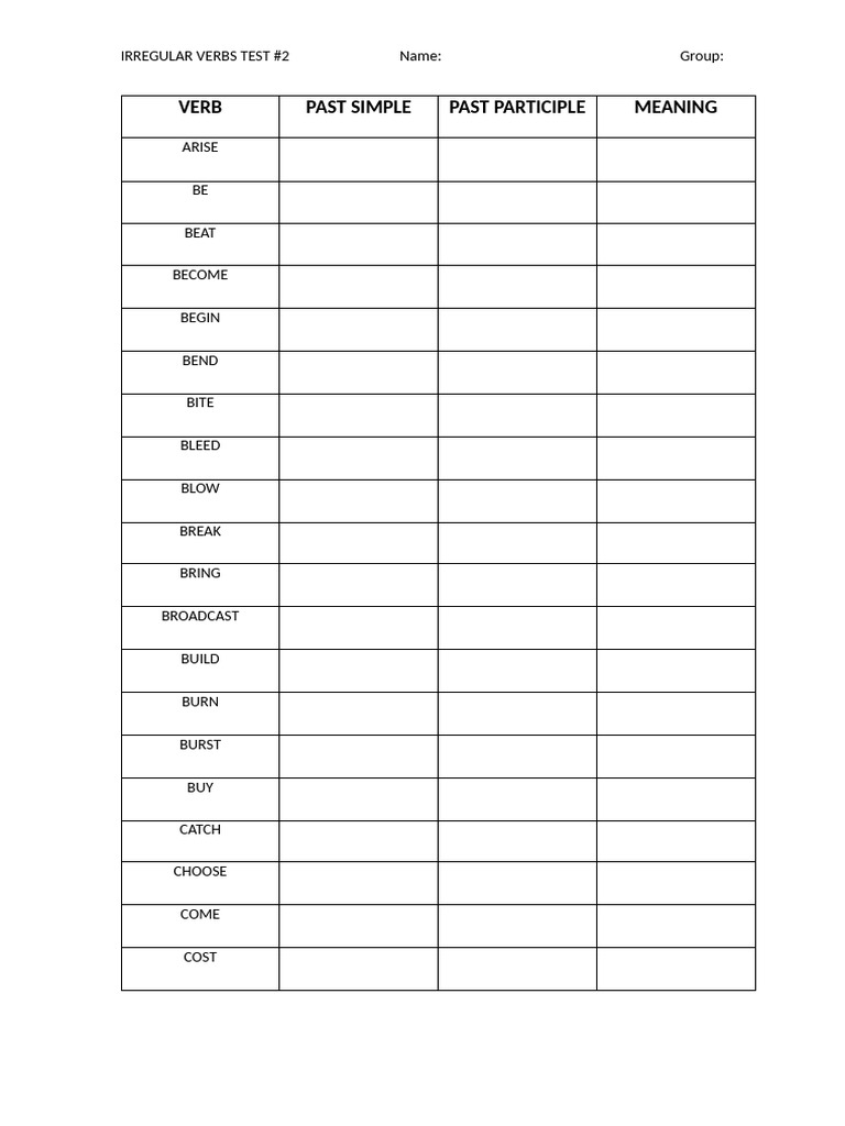 Ir Verbs Plantilla Test #1 | PDF