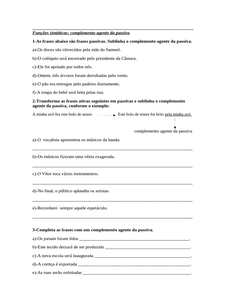 Complemento Agente da Passiva em Frases | PDF