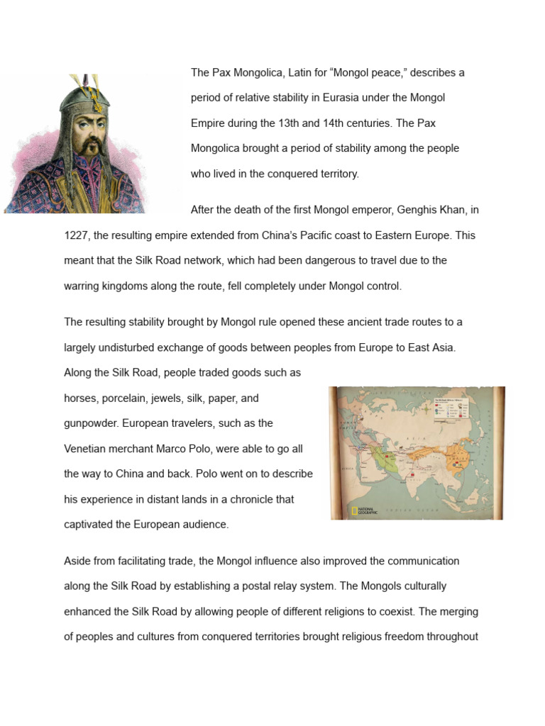 Pax Mongolica & The Silk Road | PDF | Mongol Empire | Silk Road