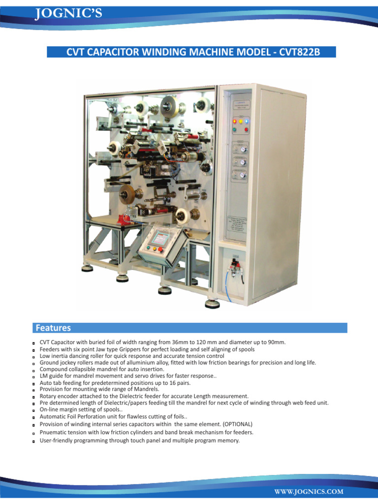 CVT Capacitor Winding Machine Model CVT822B | PDF | Capacitor | Machines