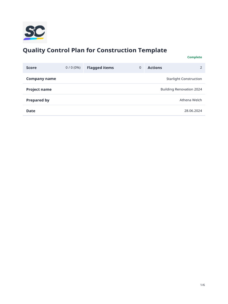 28jun2024 Starlight Construction Quality Control | PDF