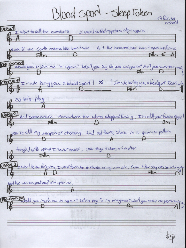 Blood Sport - Sleep Token Chord Sheet by Fairybel | PDF