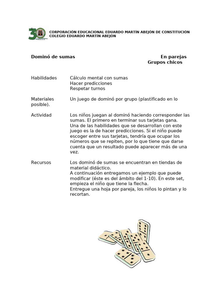 Domino de Sumas | PDF