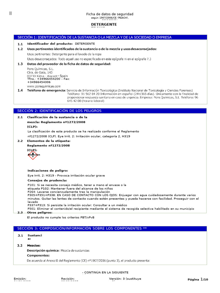 Ficha Tecnica Detergente Trome - 230907 - 131026 | PDF | Toxicidad ...