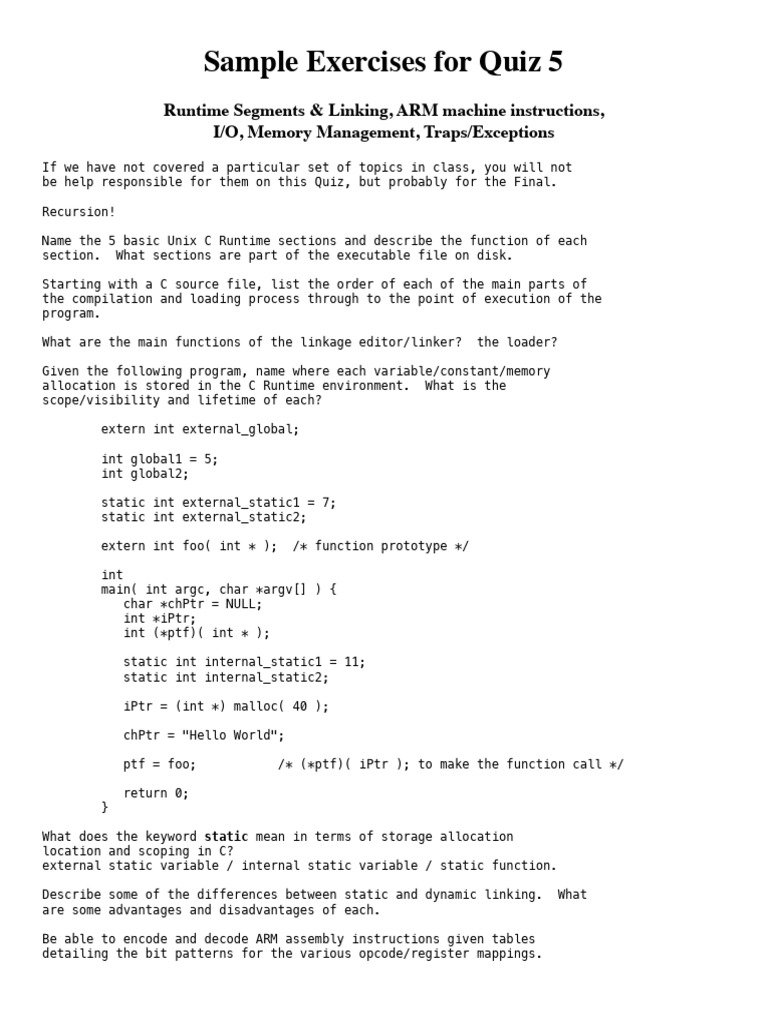 Sample Exercises For Quiz 5 | PDF | Pointer (Computer Programming ...