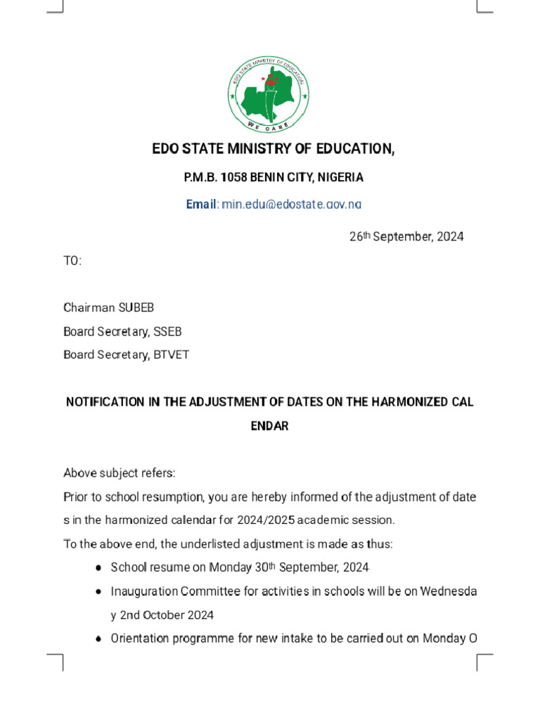 Adjustment of Dates in The Harmonized School Calendar - Phoenix | PDF