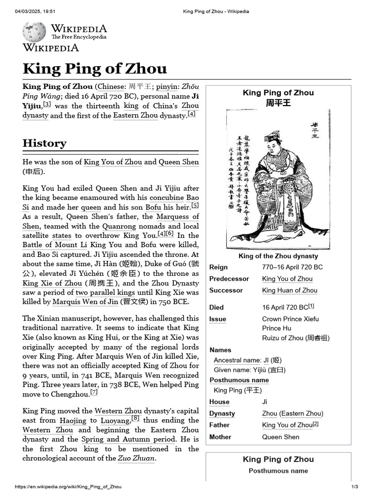 King Ping of Zhou: Eastern Zhou Founder | PDF | China | World Politics