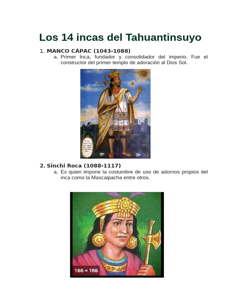 Los 14 incas del Tahuantinsuyo | PDF | Imperio Inca