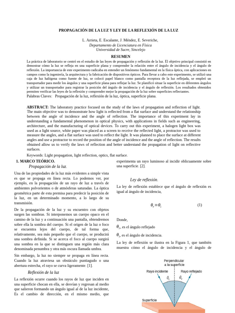 Lab 1 de Optica, Reflexion de La Luz | PDF | Reflexión (Física) | Ligero