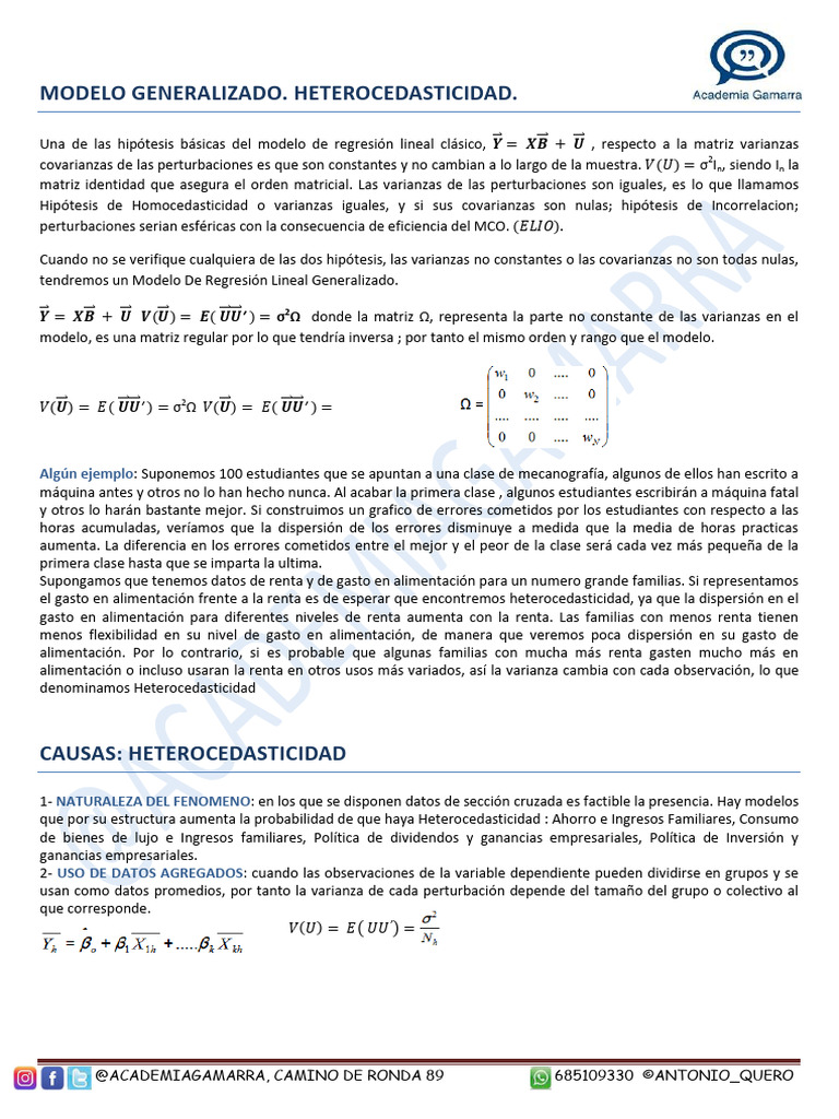 HETEROCEDASTICIDAD Teoria | PDF | Mínimos cuadrados ordinarios ...