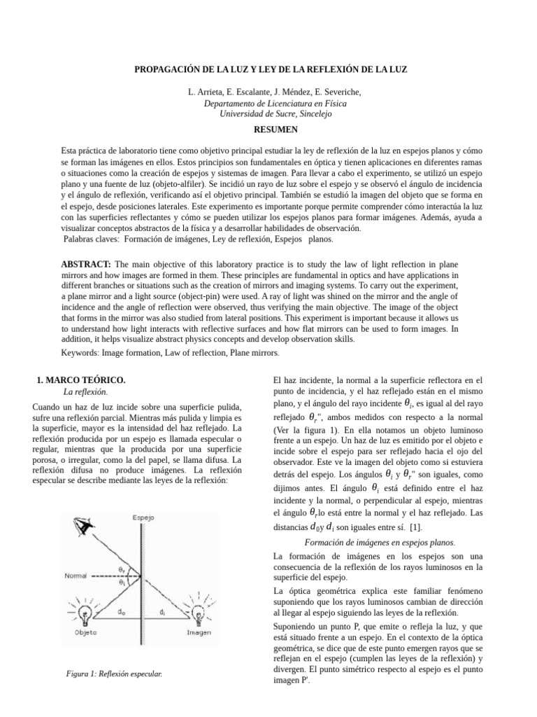 Lab 2 de Optica, Reflexion de La Luz y Formacion de Imagenes | PDF | Reflexión (Física) | Espejo