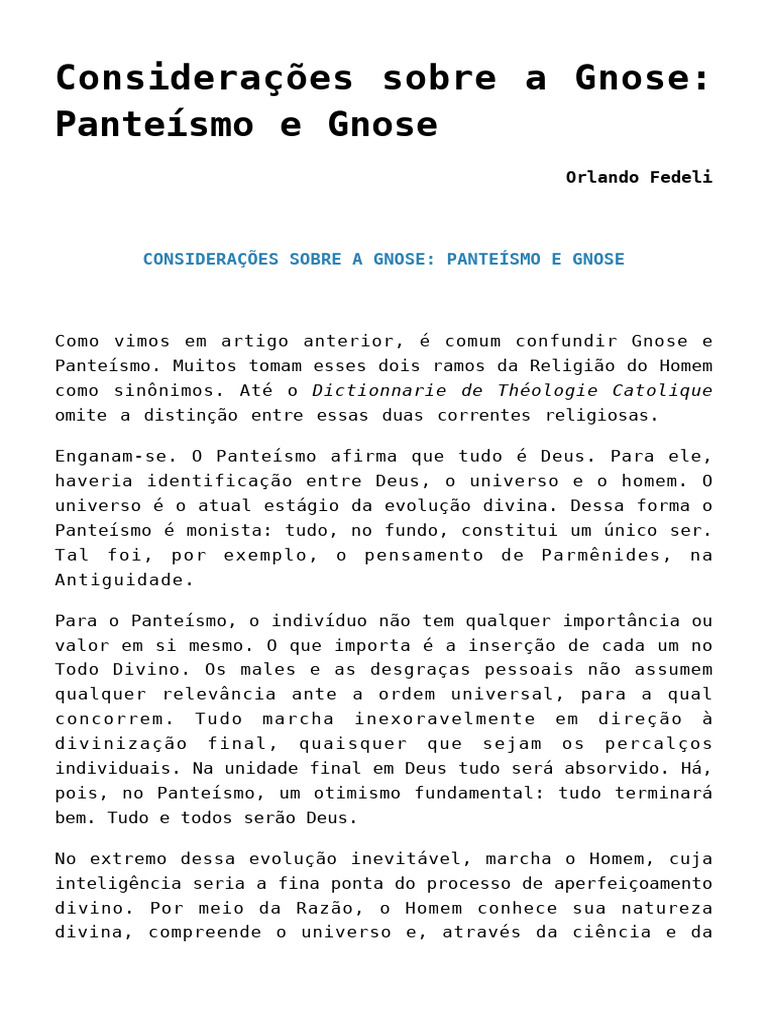 Gnose e Panteísmo: Diferenças Essenciais | PDF | Deus | Gnose
