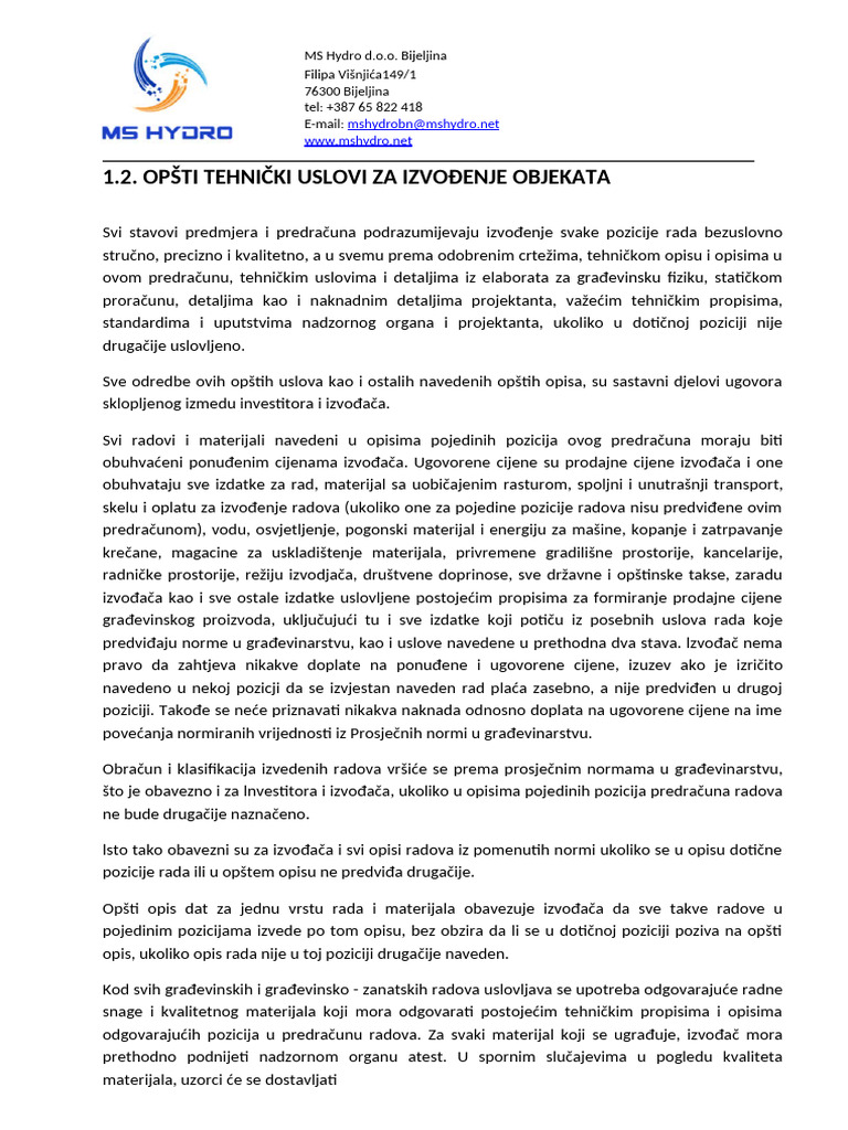 1.2. Tehnički uslovi za izvođenje radova | PDF