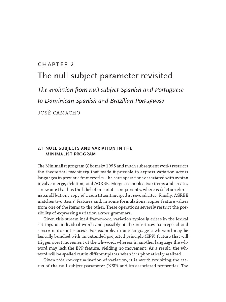 José Camacho 2016 Evolution From Null Subject Spanish and Portuguese To ...