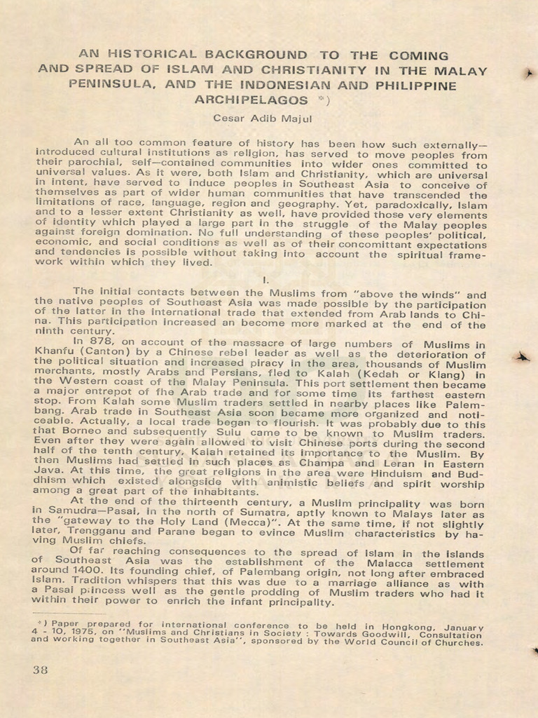 Adib Majul - An Historical Background To The Coming and Spread of Islam ...