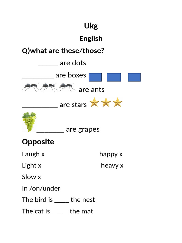 UKG English Exercises: These/Those & Gender | PDF