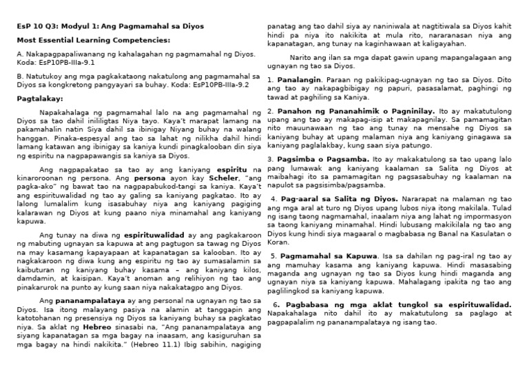 EsP 10 - Q3 - Modyul 1 Outline 1 | PDF