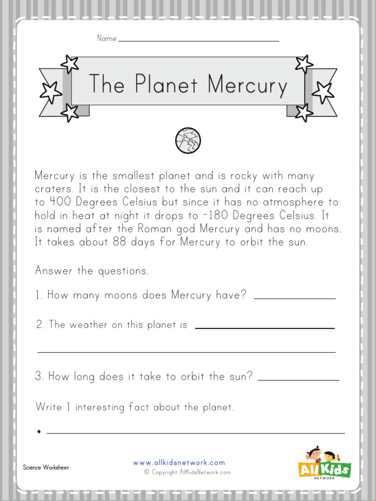 Mercury Facts and Questions Worksheet | PDF