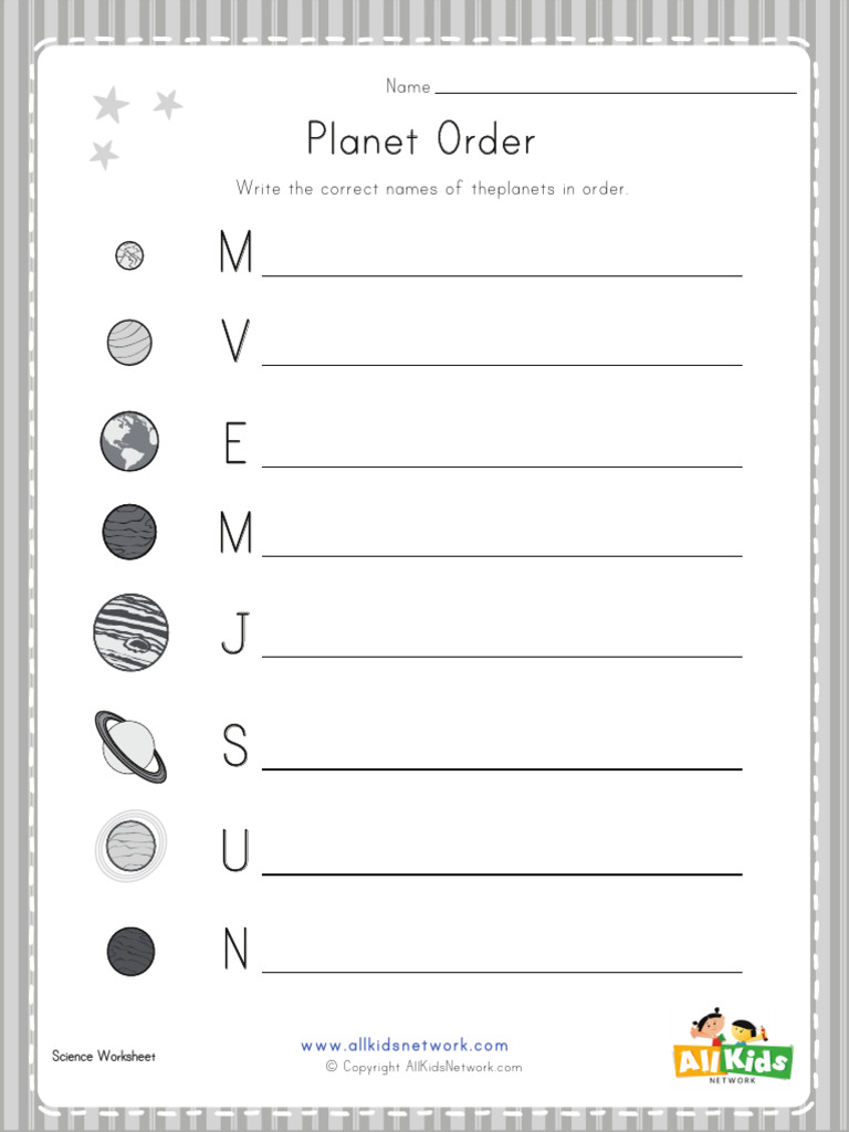 Write Planet Order Worksheet | PDF