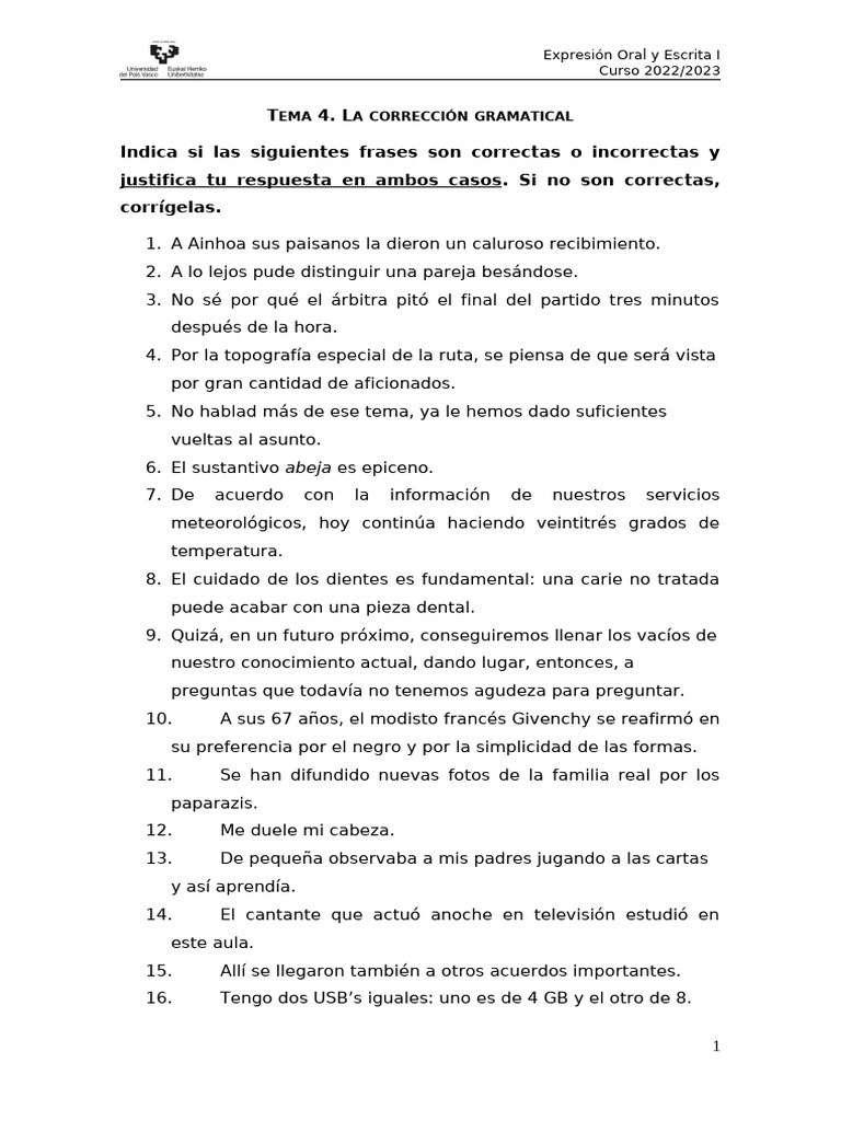 Corrección Gramatical en Español | PDF
