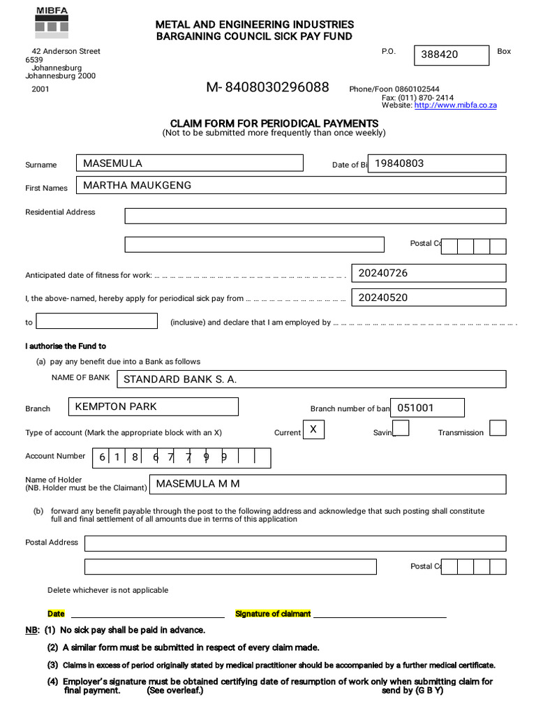 Claim Form For Periodical Payments | PDF