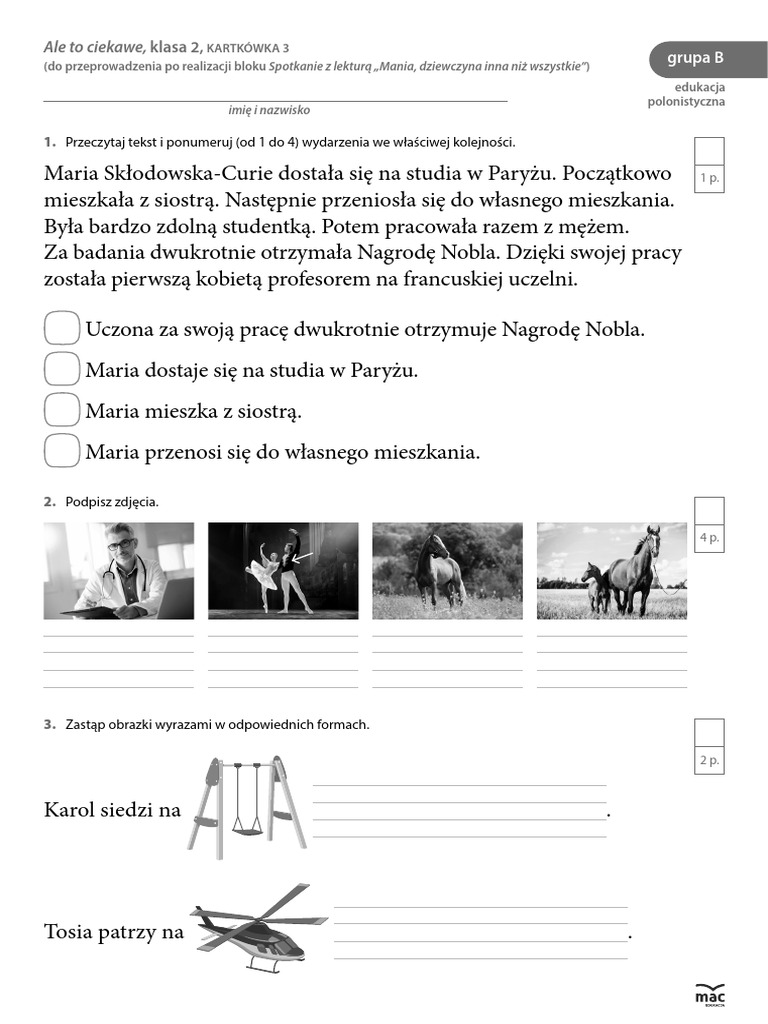 Kartkowka NR 3 Jezyk Polski Kl2 Grupa B | PDF