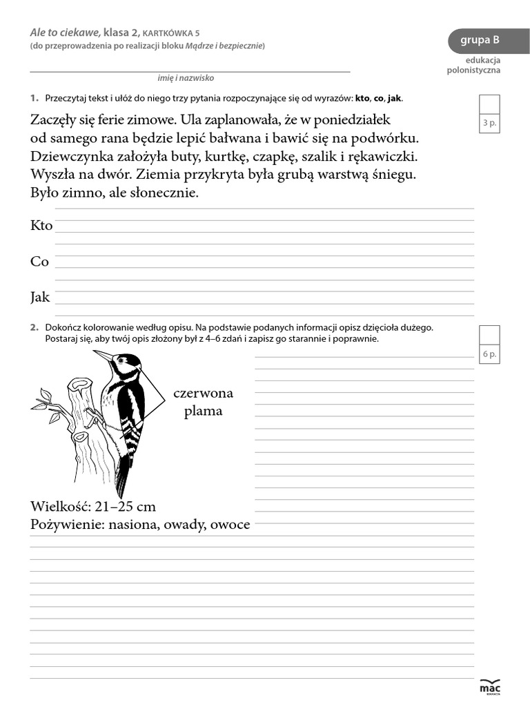Kartkowka NR 5 Jezyk Polski kl2 Grupa B | PDF