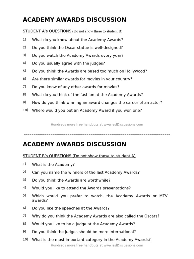 Academy Awards Discussion Questions | PDF