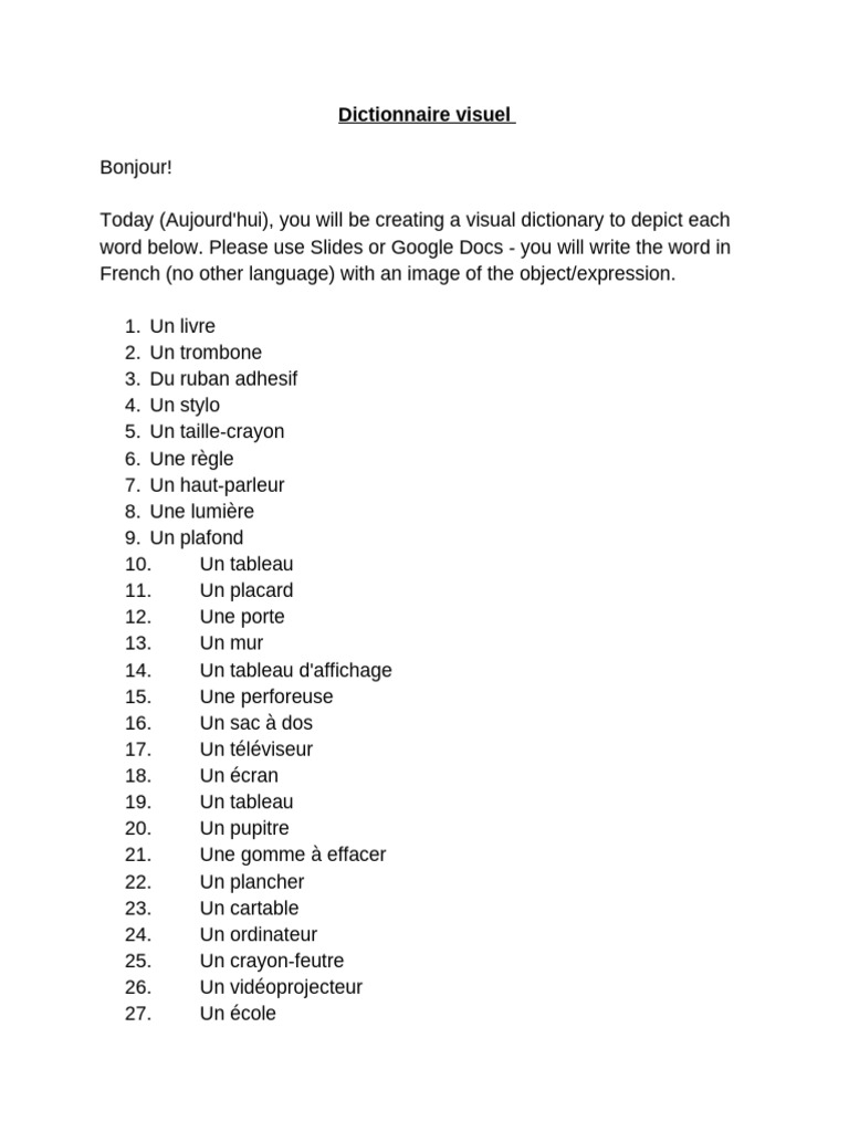 Dictionnaire visuel en français | PDF
