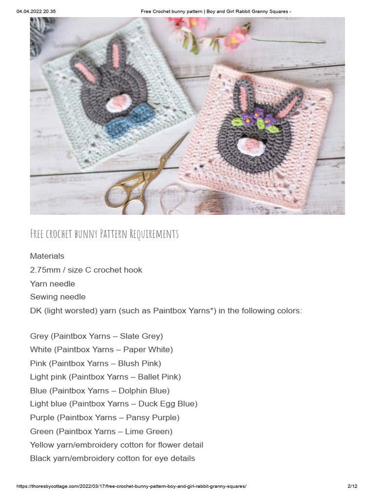 Free Crochet Bunny Pattern Boy and Girl Rabbit Granny Squares | PDF ...