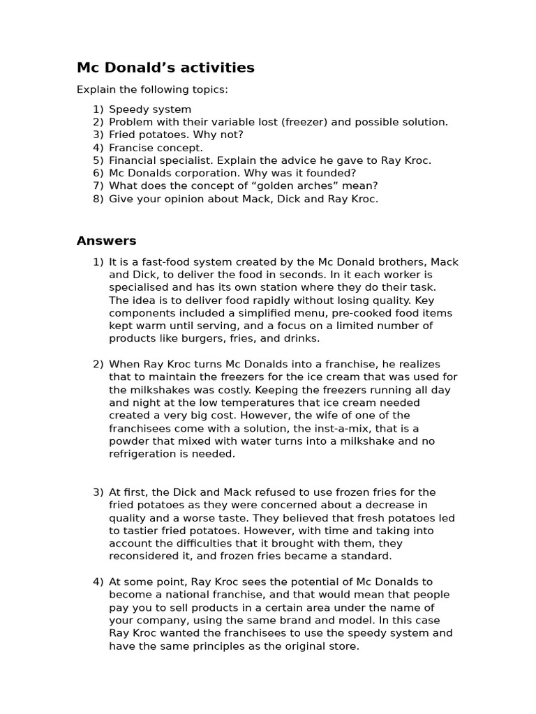Economic S Questions MC Donald S | PDF | Franchising | Refrigerator