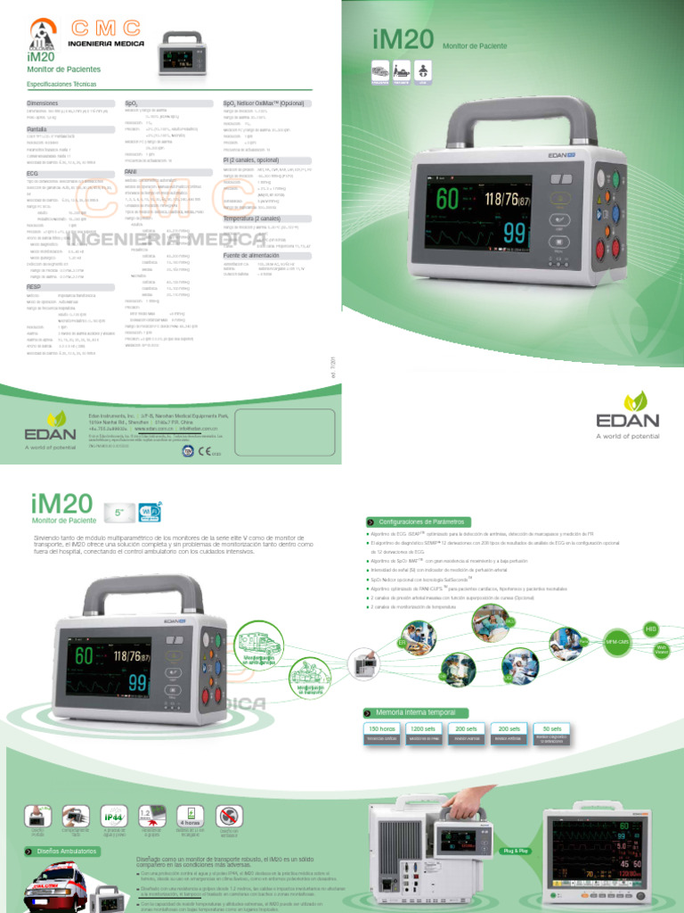 Monitor Multiparametrico Edan Im20 | PDF | Presión sanguínea | Sistema ...